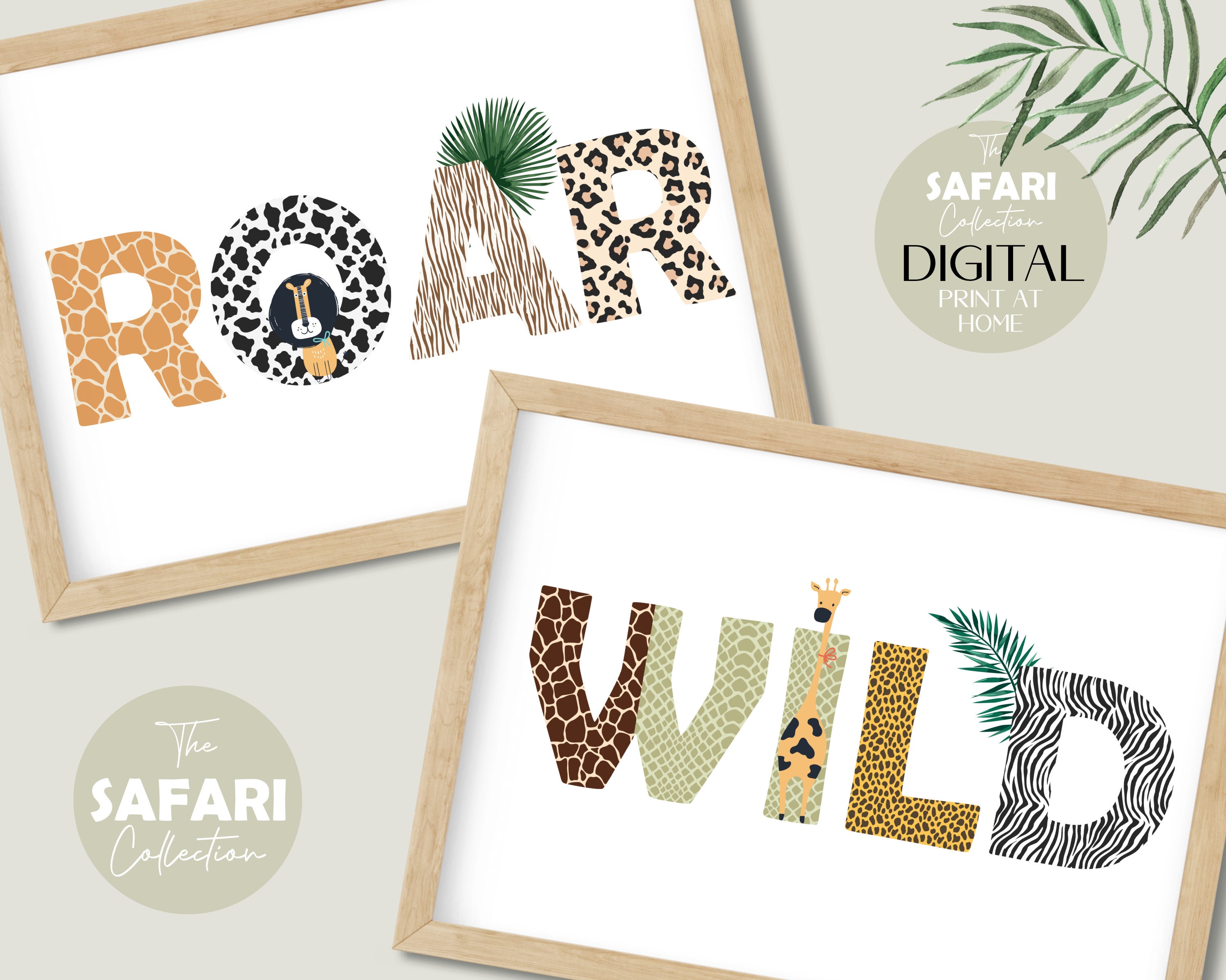 Set of 2 Digital Safari Animal Prints Wild Animal Print - Etsy UK