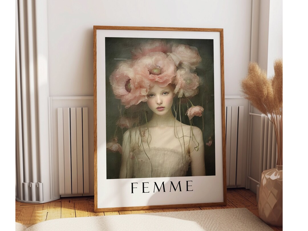 Femme Poster, Pink Floral Print, Romantic French Style Wall Art ...