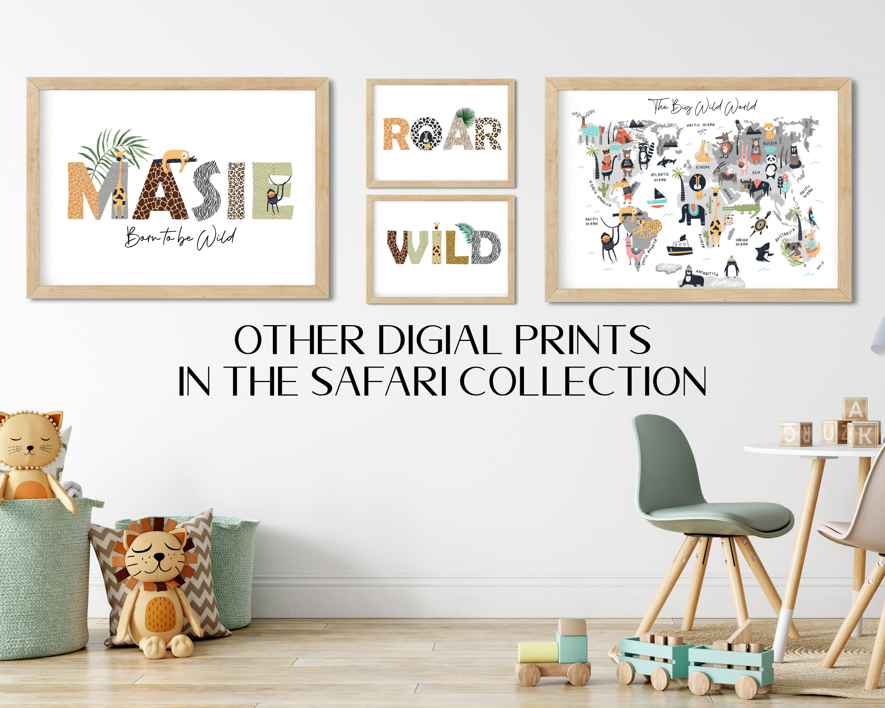 Set of 2 Digital Safari Animal Prints Wild Animal Print - Etsy UK