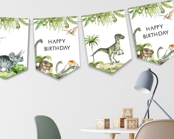 Dinosaur Birthday Bunting Happy Birthday Banner Persoanlised - Etsy