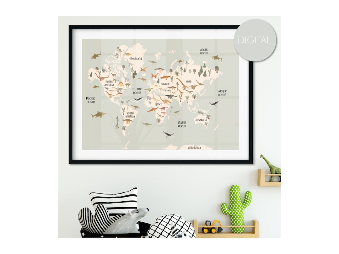 PRINTABLE Dinosaur Map in Green, Jurassic World Map, Kids Dinosaur ...