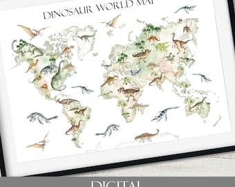 World Map Kids Room PRINTABLE, Kids Map of the World, Blue Illustrated ...