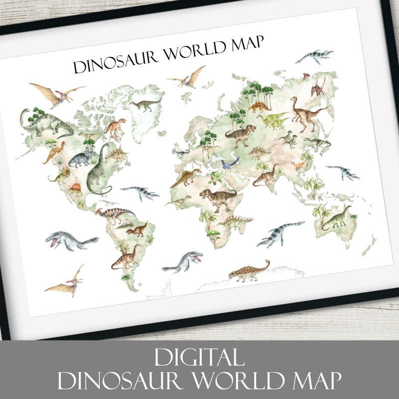 Dinosaur World Map Poster - Etsy