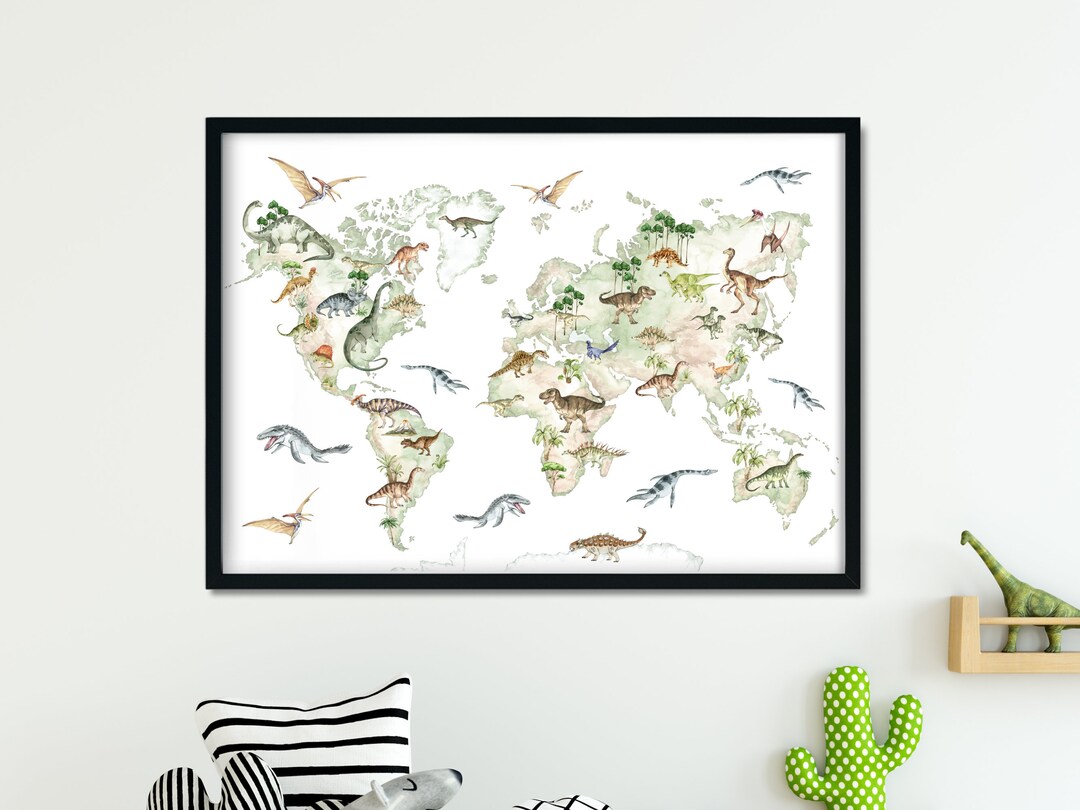 Dinosaur World Map Print, Kids Room Decor - Etsy UK