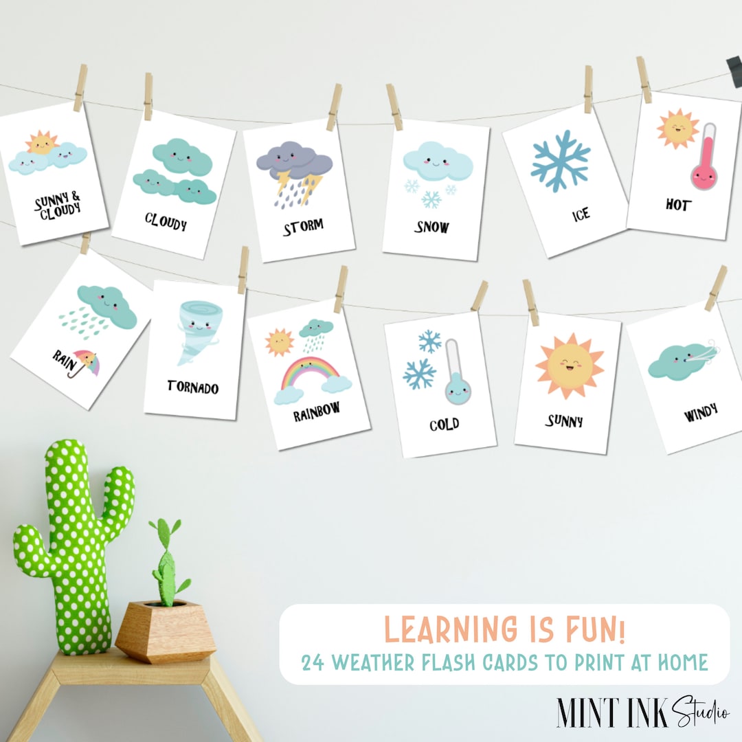 Printable, Weather Flash Cards, Home Learning, Weather Elements, Pre ...