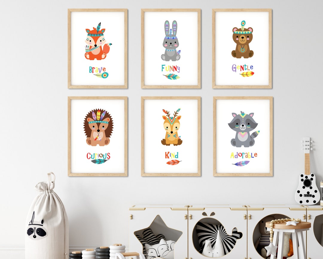 Set of 6 | Woodland Animal Prints | Woodland Nursery | Brave | Kind ...