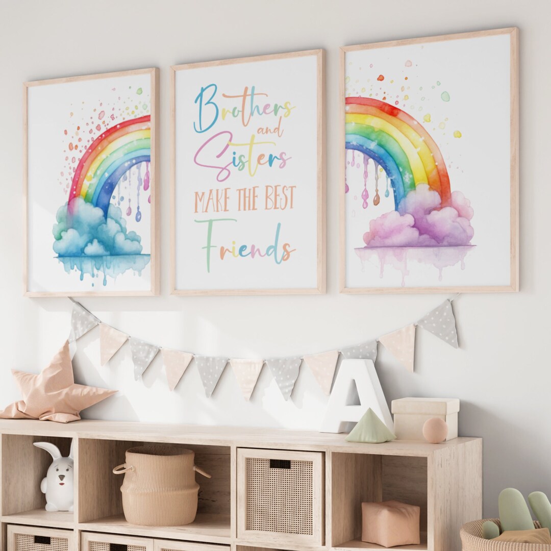 Brother Sister Rainbow Print Set, Sibling Nursery Decor - Etsy