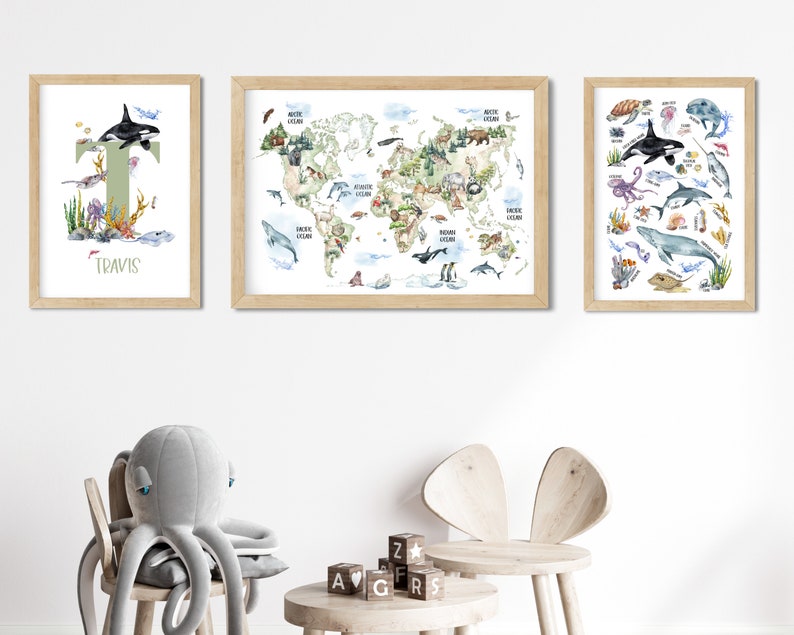 Kids Ocean World Map Sea Life Ocean Print Children's - Etsy UK