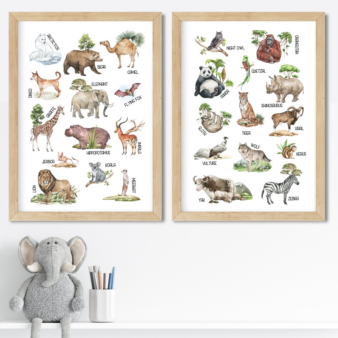 PRINTABLE Set of 2 Animal A to Z Posters, Animal Alphabet, Learning ...
