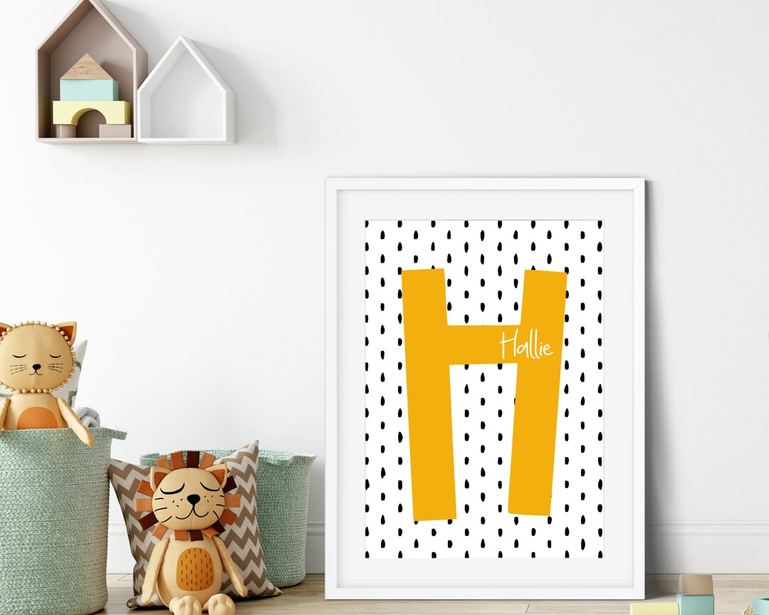 Letter Name Print, Spotty Background Initial Print, Custom Name Print ...