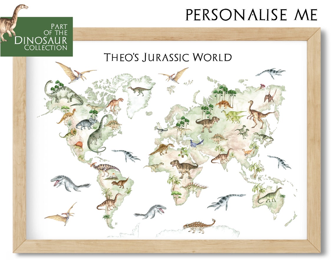 Dinosaur World Map Kids World Map Dinosaur Print Dinosaur - Etsy UK