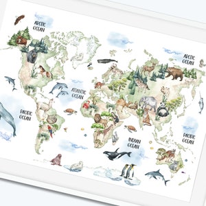 PRINTABLE, Kids Ocean World Map, Sea Life Ocean Print, Children's World ...