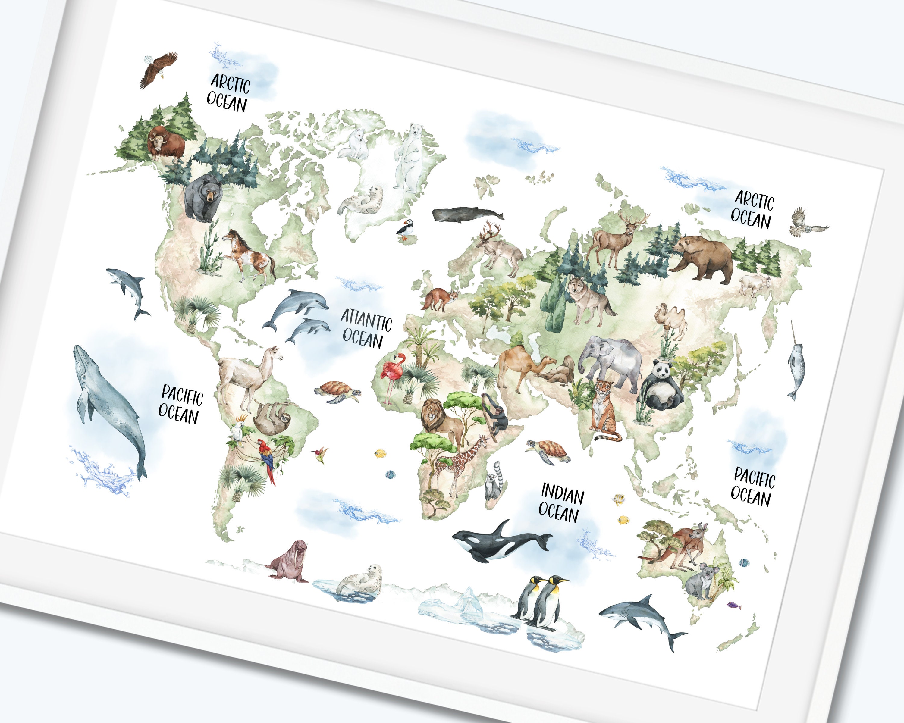 PRINTABLE Kids Ocean World Map Sea Life Ocean Print - Etsy Australia