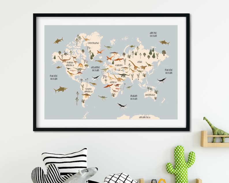 PRINTABLE Dinosaur World Map, Blue Jurassic World Map, Boys Dinosaur ...
