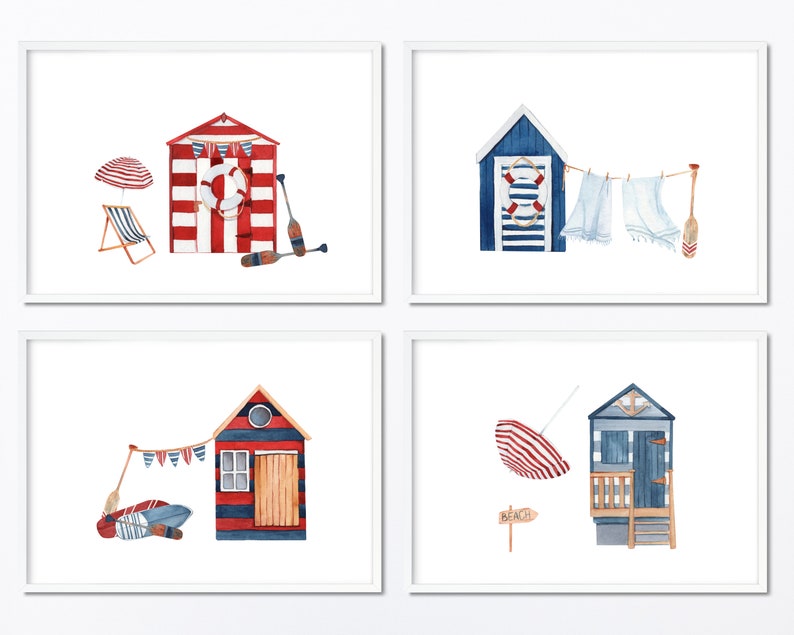 PRINTABLE Set of 4 Beach Prints Beach House Decor Beach Hut - Etsy