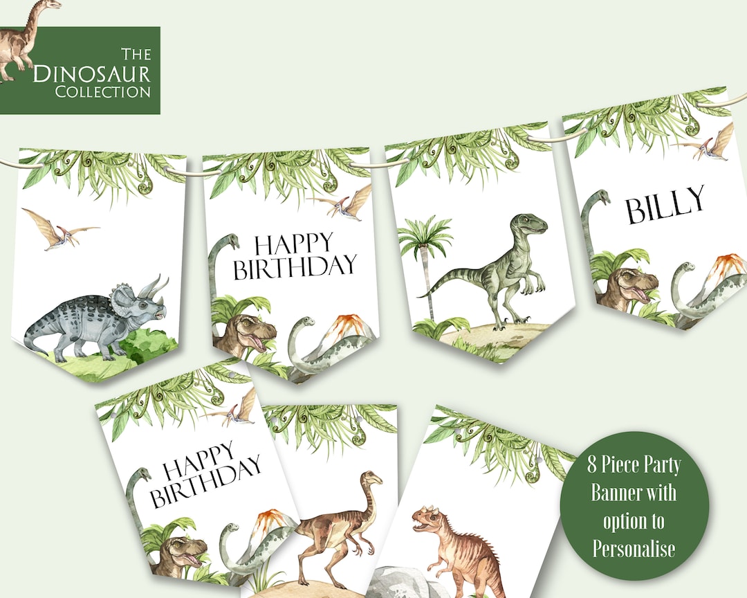 Dinosaur Birthday Bunting, Happy Birthday Banner, Personalised Kids ...