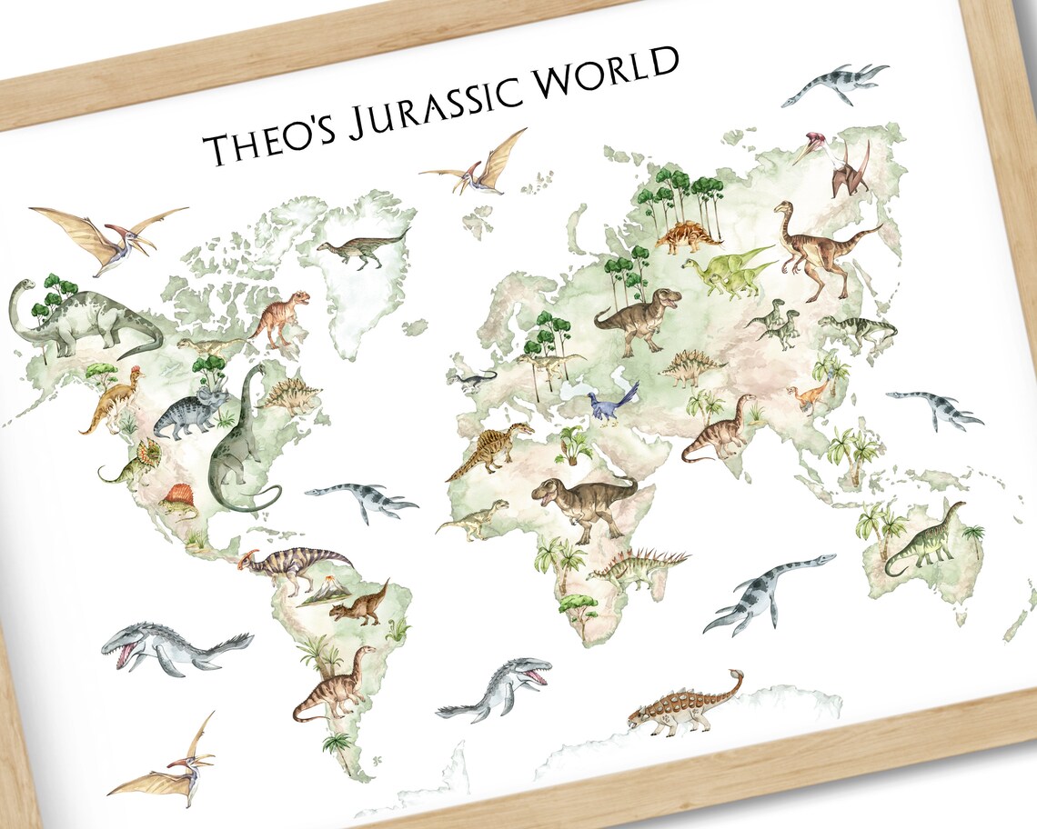 Dinosaur World Map Kids World Map Dinosaur Print Dinosaur - Etsy UK