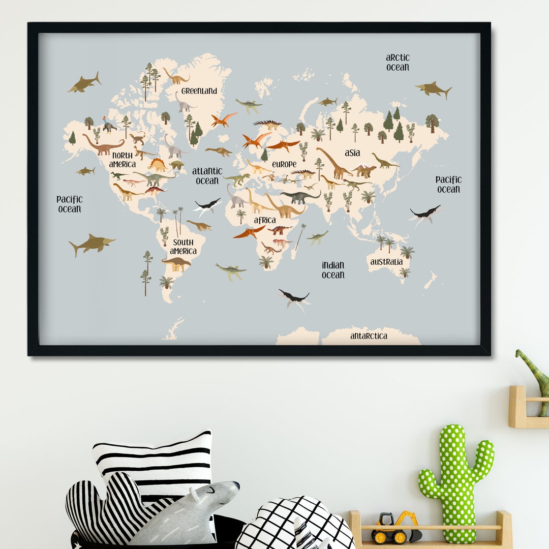 PRINTABLE Dinosaur World Map Blue Jurassic World Map Boys - Etsy