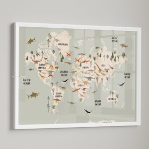 Dinosaur World Map, Kids World Map Print, Dinosaur Theme, Jurassic Map ...