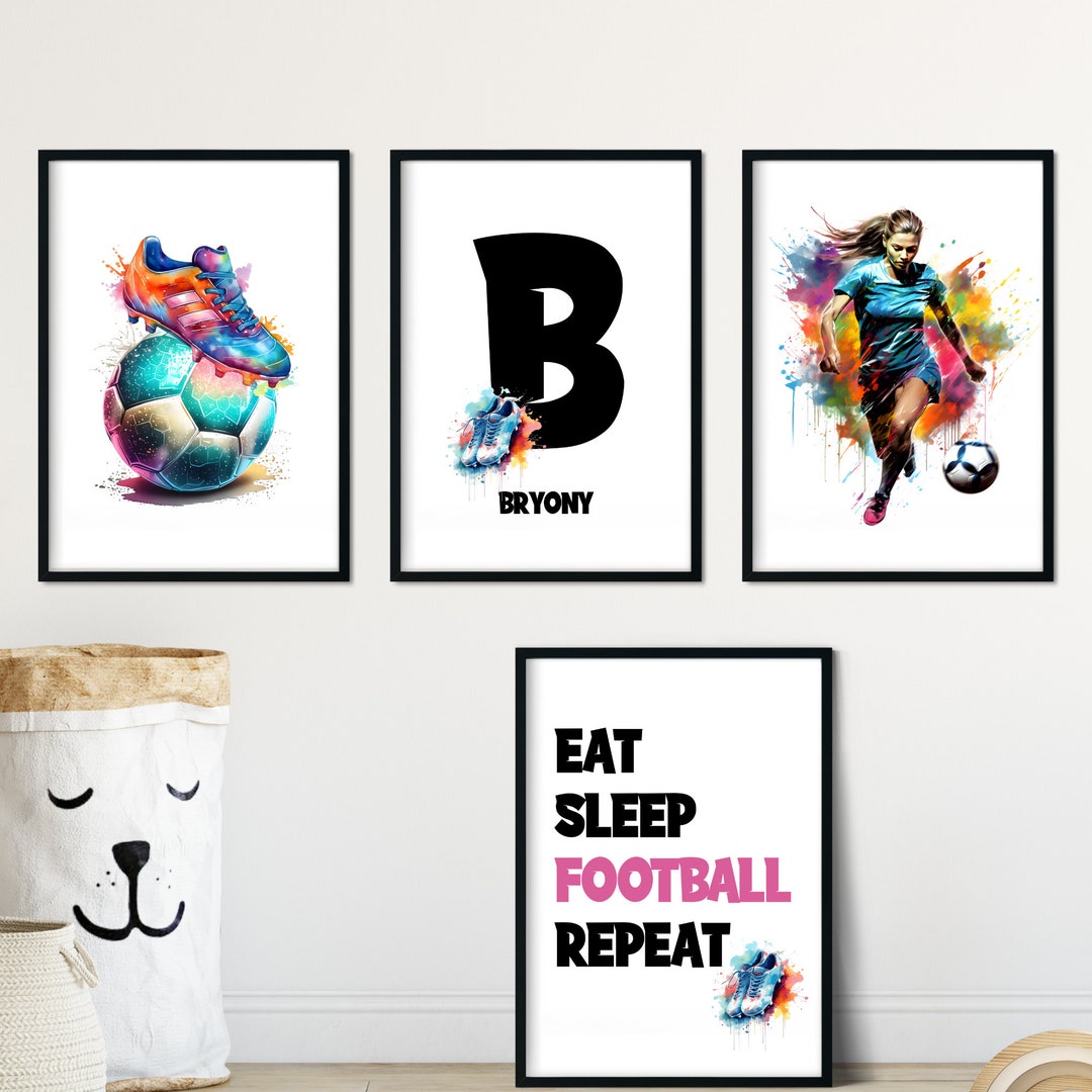 Set of Football Prints for Girls Bedroom, Soccer Prints, Personalised ...