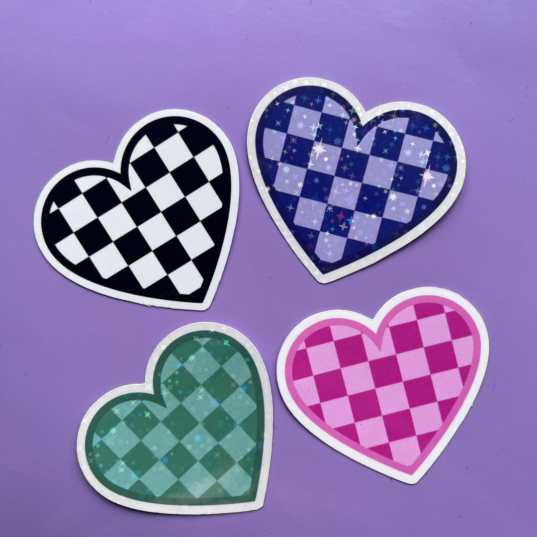 Heart Checkered Holographic Sticker: Handmade Laptop Decal - Etsy