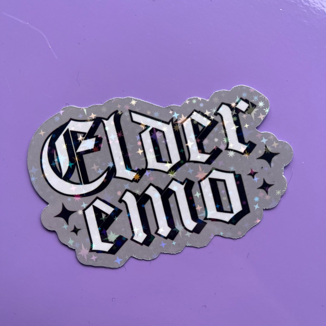 Elder Emo Grey Holographic Sticker - Goth Sticker, Emo Sticker, Spooky ...