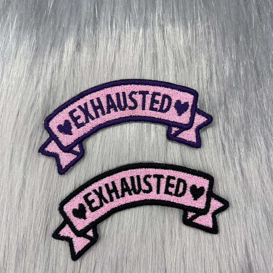 Exhausted Heart Banner Patch - Kawaii Patch, Cute Patch, Sleepy, Mental Health Patch, Iron on ...