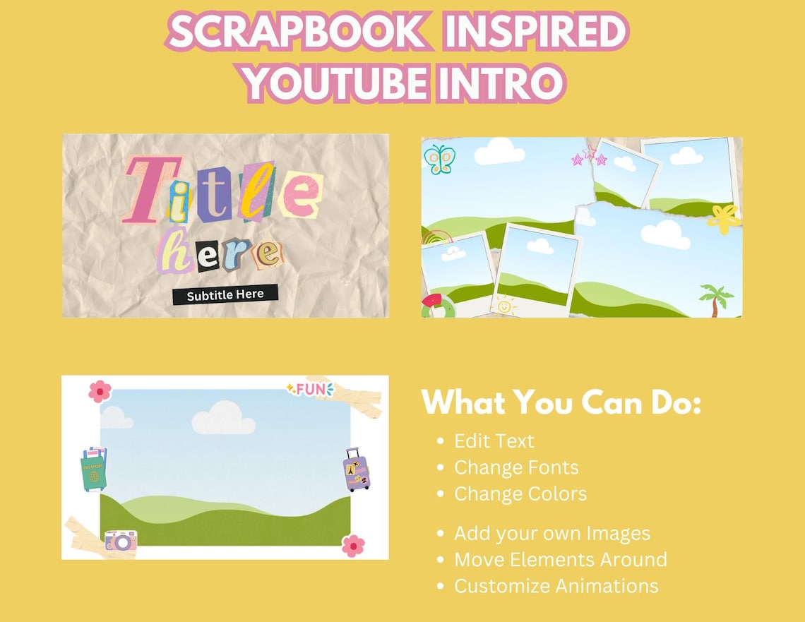 Scrapbook Inspired Youtube Intro Template, Canva Editable Template ...