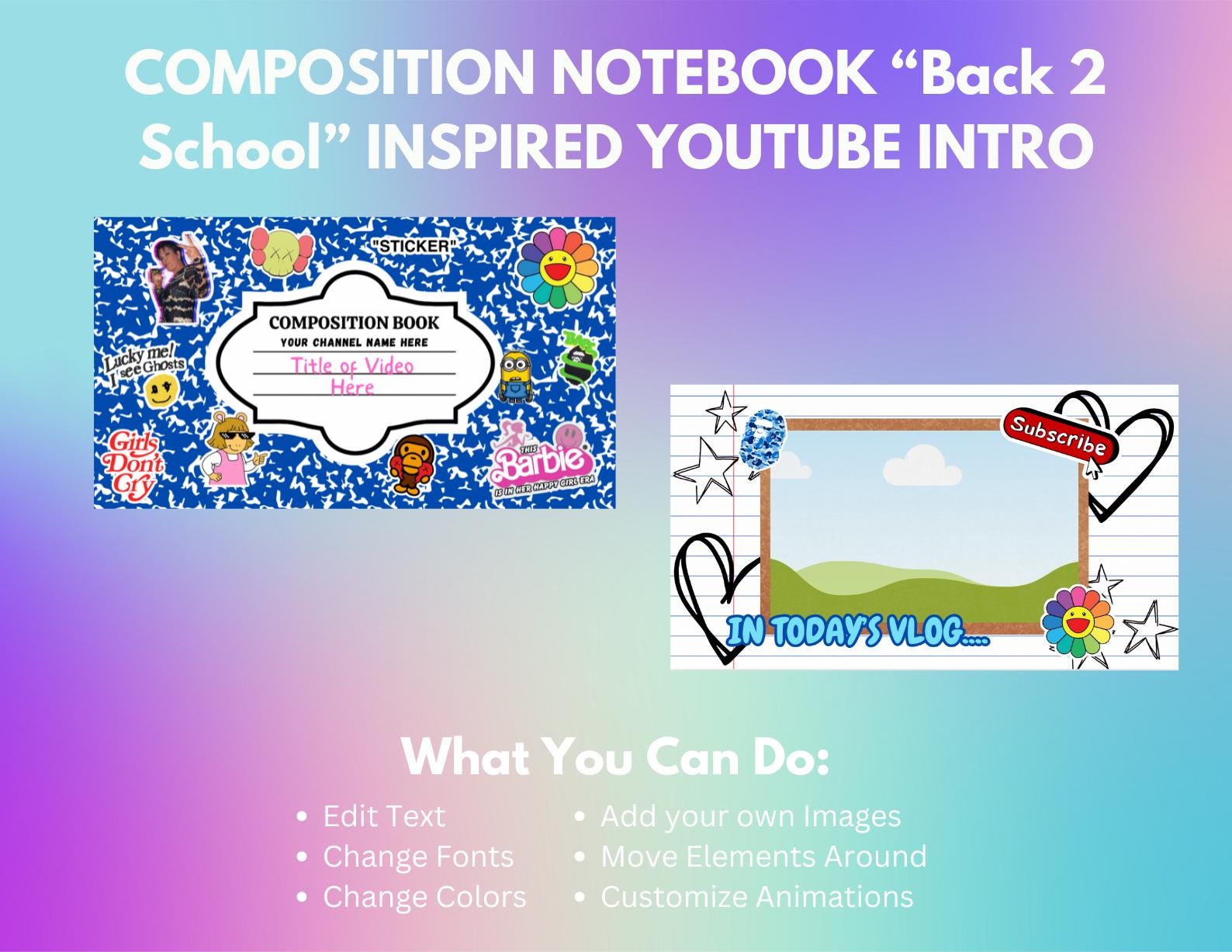 Back 2 School Inspired Youtube Intro Template, Canva Editable Template ...