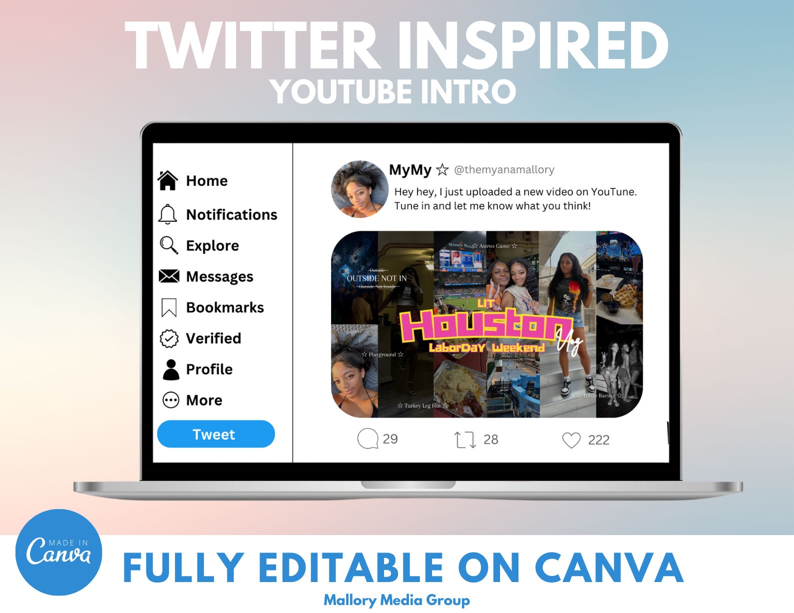 Twitter Inspired Youtube Intro Template, Canva Editable Template ...