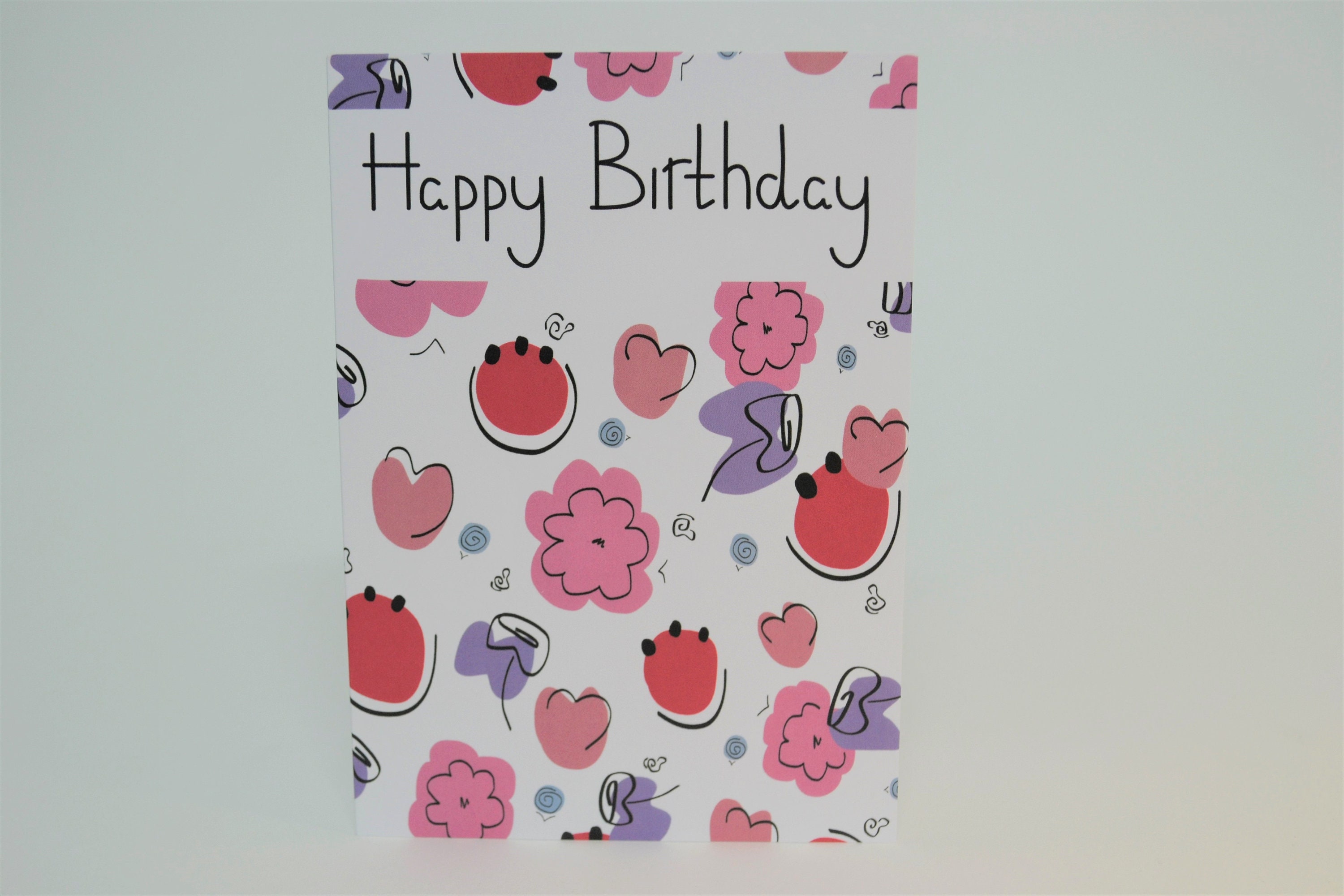 Flower happy birthday card pink and purple flowers happy | Etsy