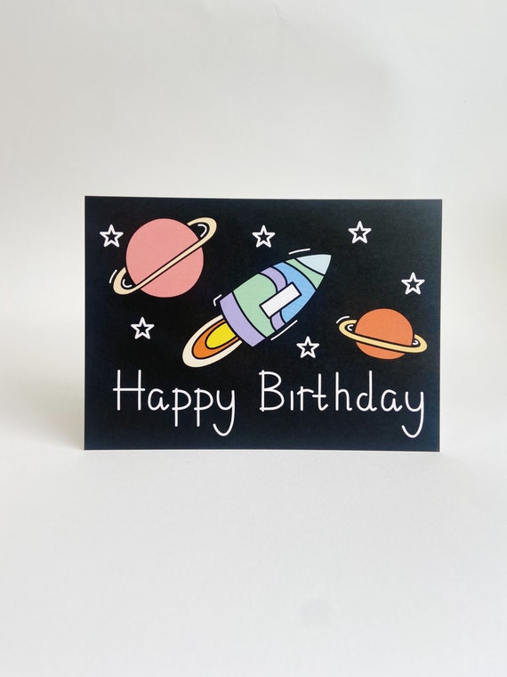 Space Happy Birthday Card Planets Birthday Card Spaceship | Etsy