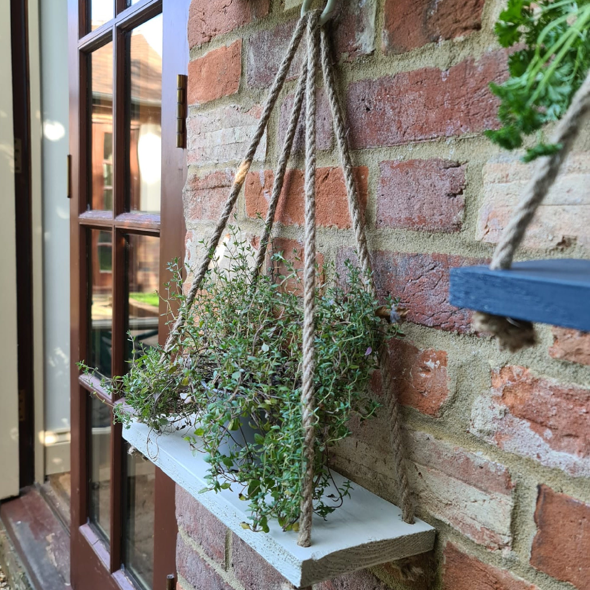 Hanging Wood shelf with rope painted off white for the Garden | Etsy