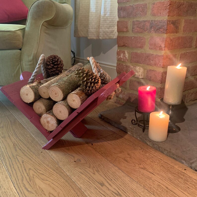 Wooden Log Basket Painted in Plum. Rustic Wood With Rope - Etsy