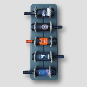 Wine Rack - Wall Mounted Rustic Reclaimed Wood Wine Rack - Natural Rope ...