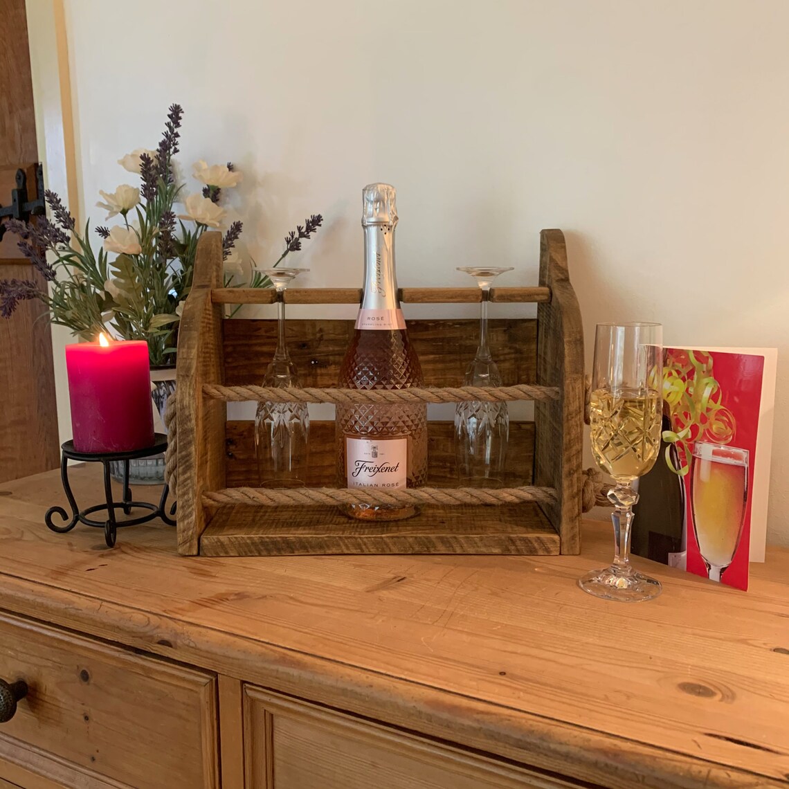 Handcrafted Reclaimed Wood Champagne/prosecco Display: Wall Mounted or ...