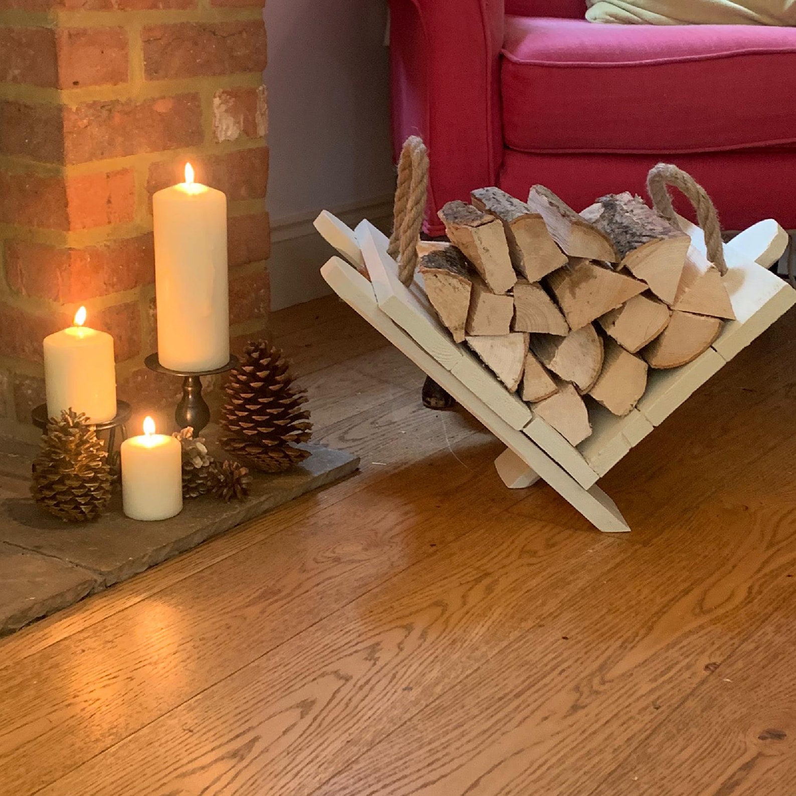 Rustic Wood Log Basket for Fire With Rope Handles Painted in | Etsy