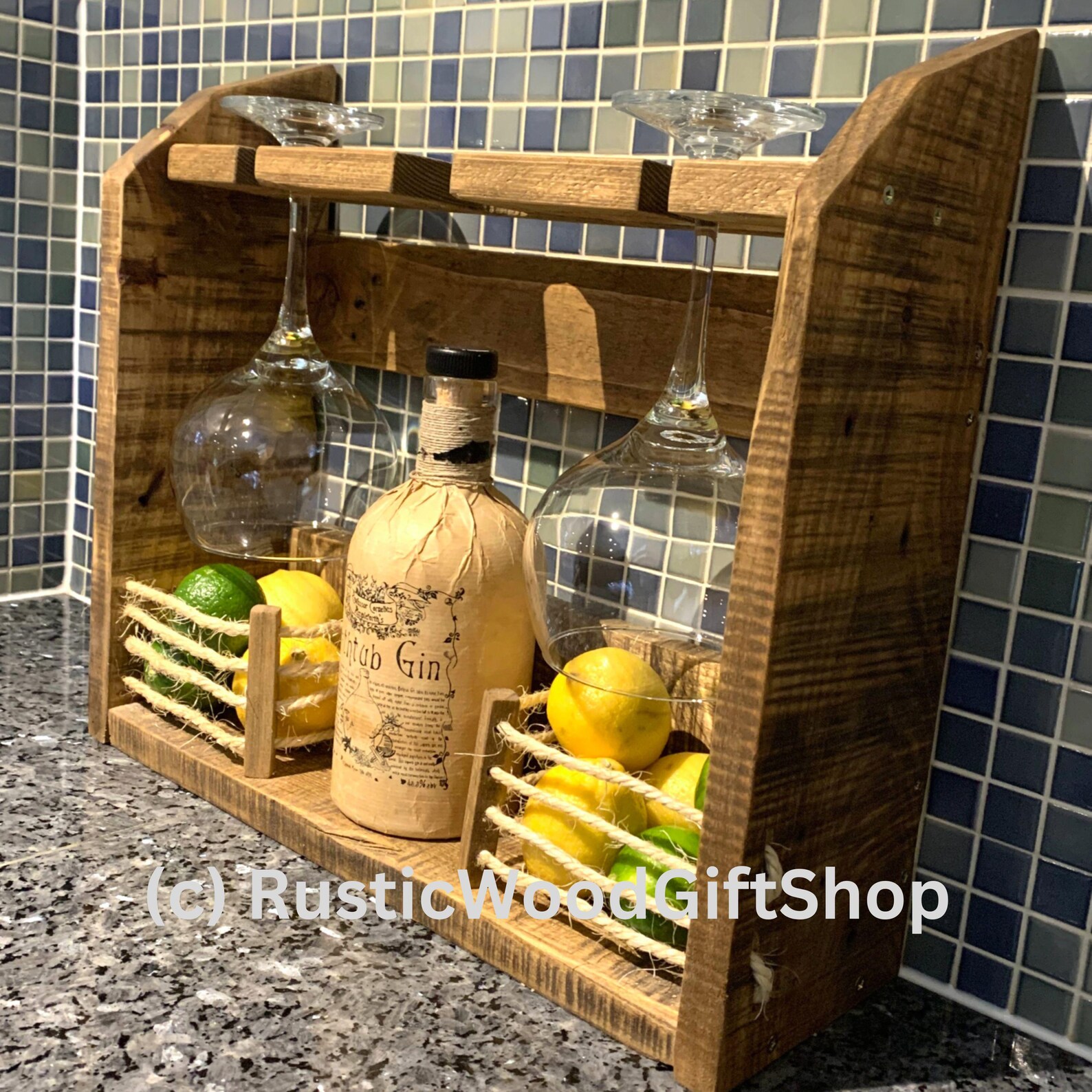 Rustic Wooden Gin Bar: Wall Mounted Liquor Rack - Etsy