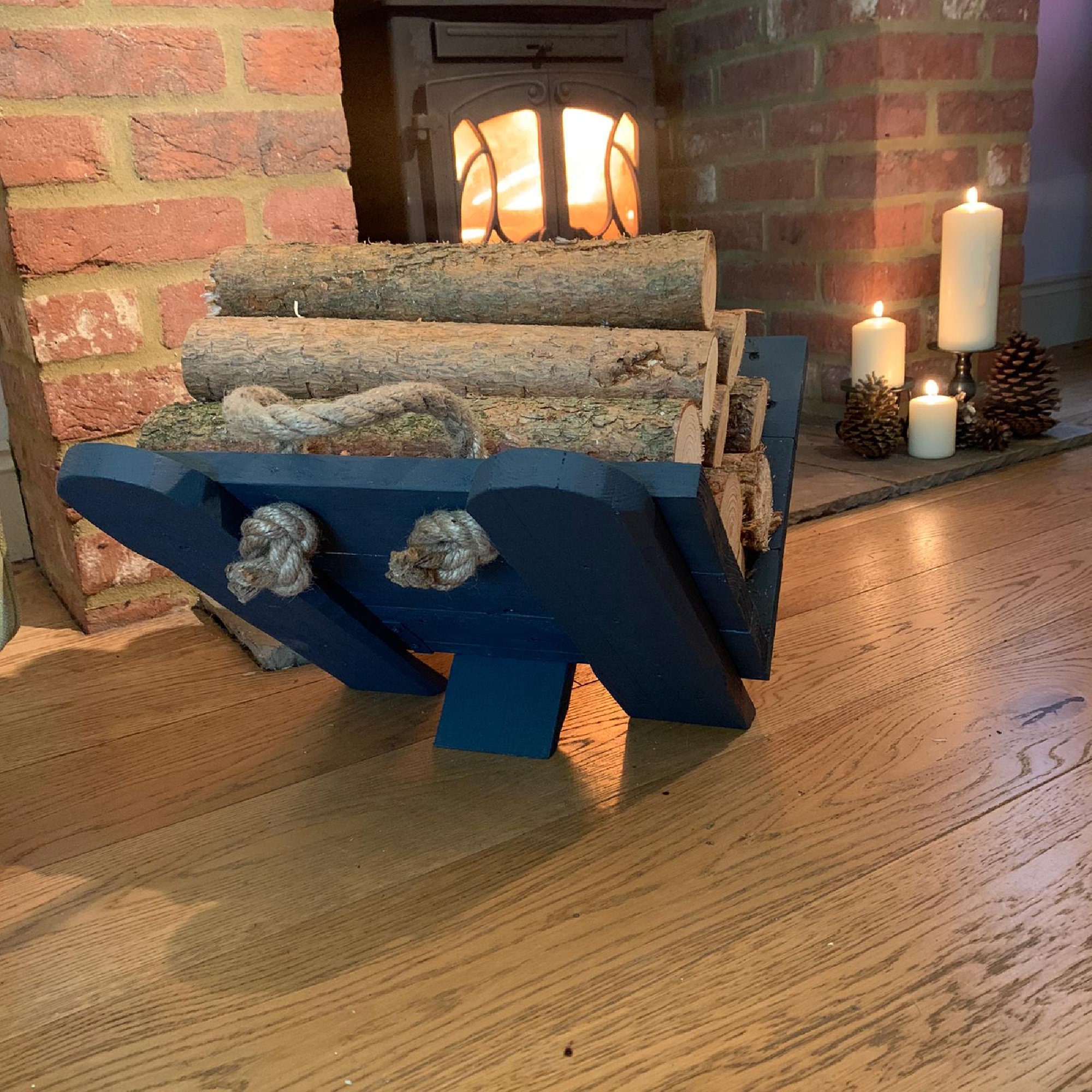 Wooden Log Basket Handmade in the UK From Rustic Wood With | Etsy