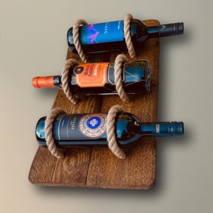 Wine Rack - Wall Mounted Rustic Reclaimed Wood Wine Rack - Natural Rope ...