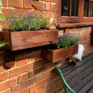 Rustic Wood Double Outdoor Window Box for Herbs and Flowers Designed to ...
