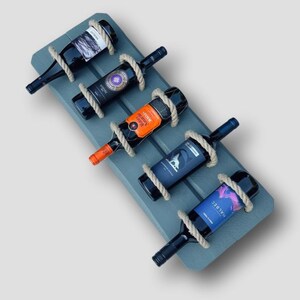 Wine Rack - Wall Mounted Rustic Reclaimed Wood Wine Rack - Natural Rope ...