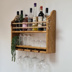 Handcrafted Rustic Wooden Drinks Rack: Wall Mounted Home Bar - Etsy