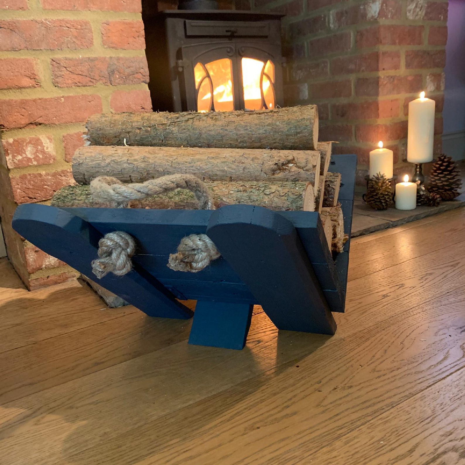 Wooden Log Basket Handmade in the UK From Rustic Wood With | Etsy