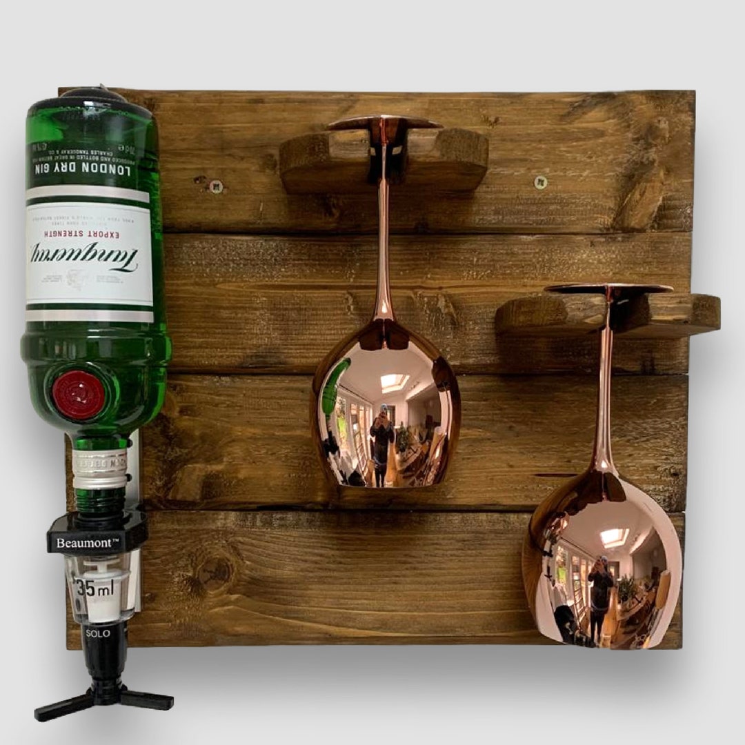 Gin Optics Drinks Rack Handcrafted Rustic Wall Mounted Wood Bar Holds 1 ...