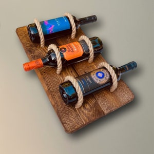 Wine Rack - Wall Mounted Rustic Reclaimed Wood Wine Rack - Natural Rope ...