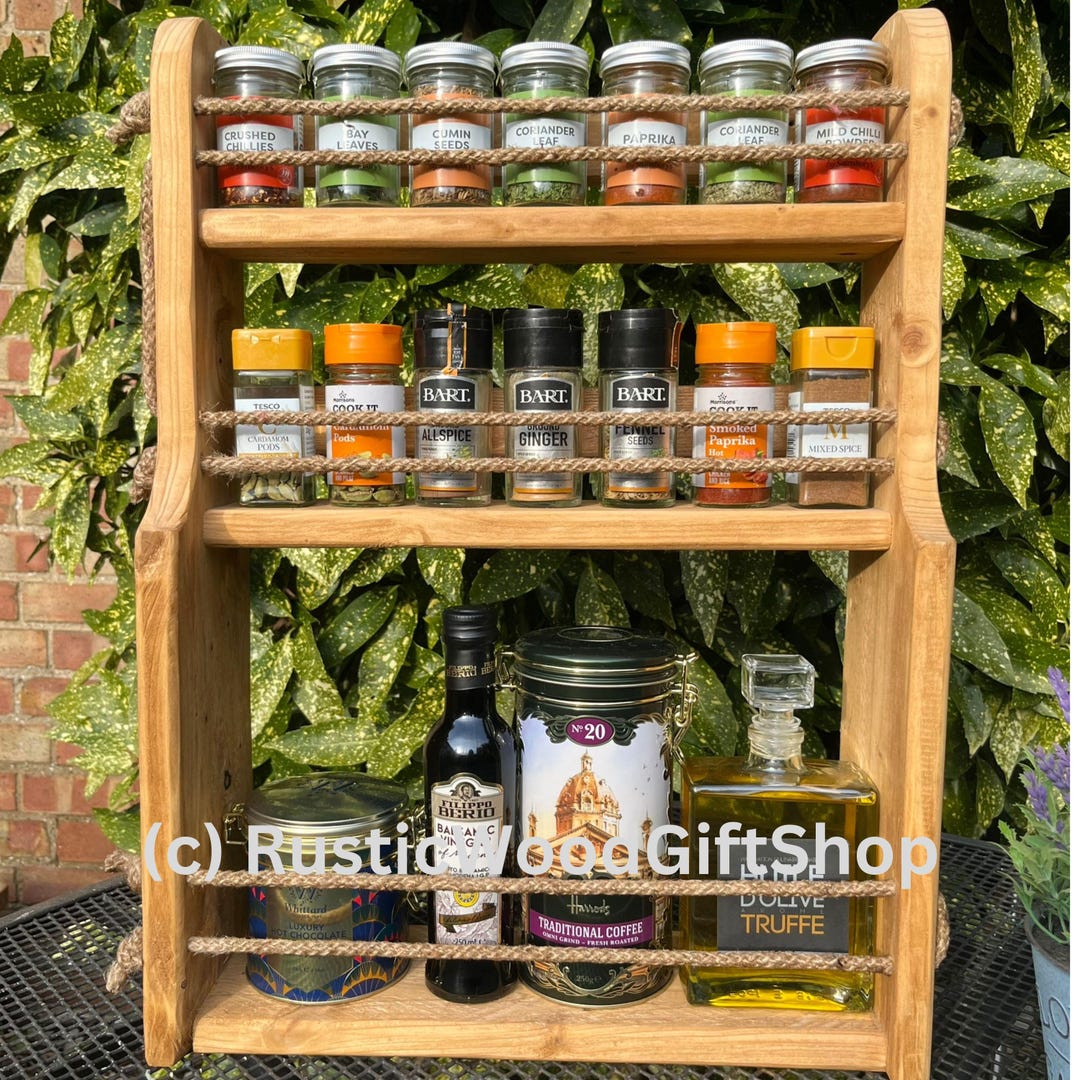 Wooden Double Shelf Spice and Condiment Rack - Perfect Kitchen Storage ...