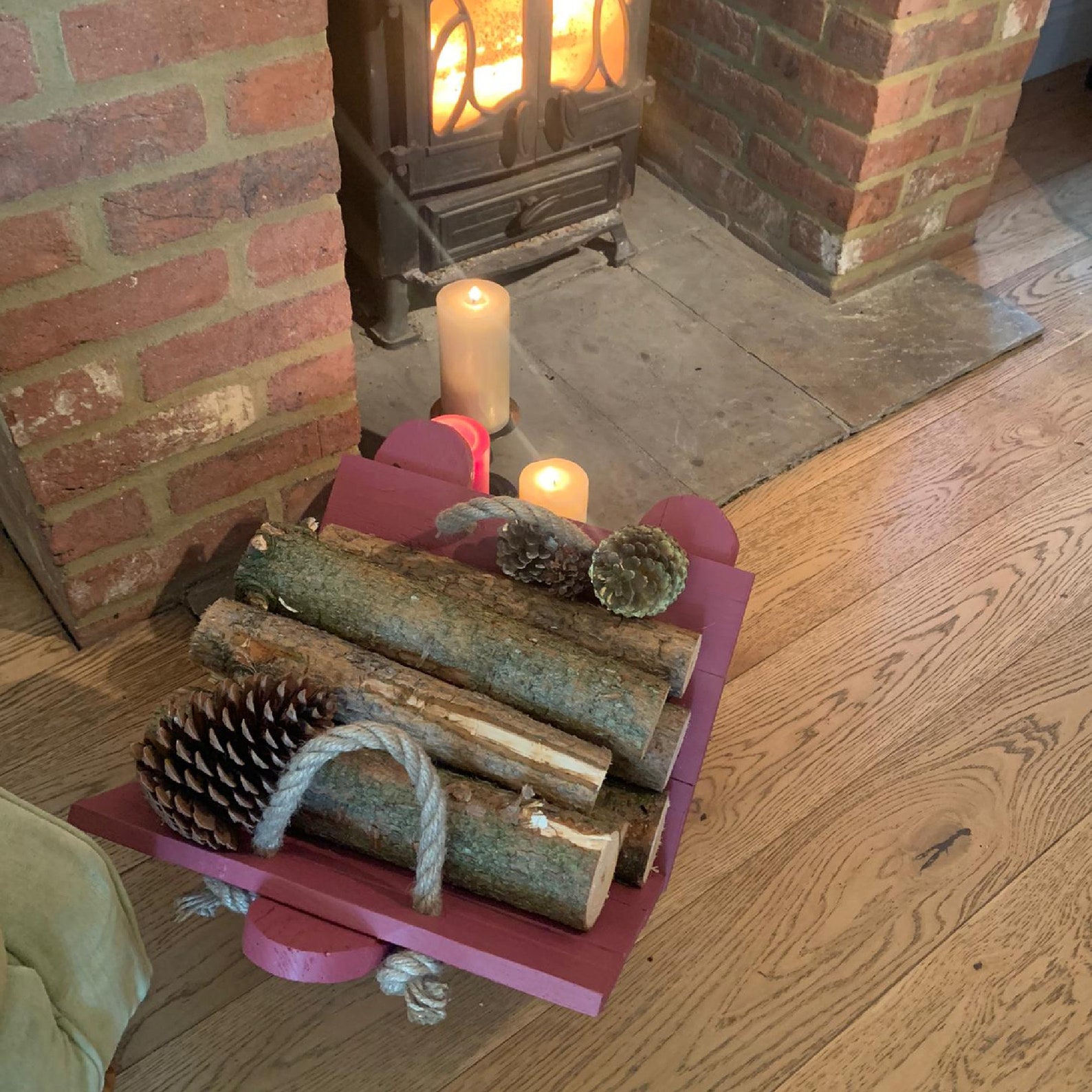 Wooden Log Basket Painted in Plum. Rustic Wood With Rope - Etsy