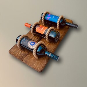 Wine Rack - Wall Mounted Rustic Reclaimed Wood Wine Rack - Natural Rope ...