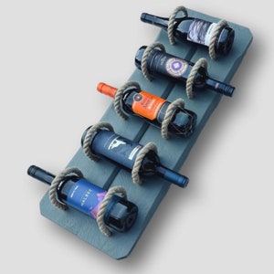 Wine Rack - Wall Mounted Rustic Reclaimed Wood Wine Rack - Natural Rope ...